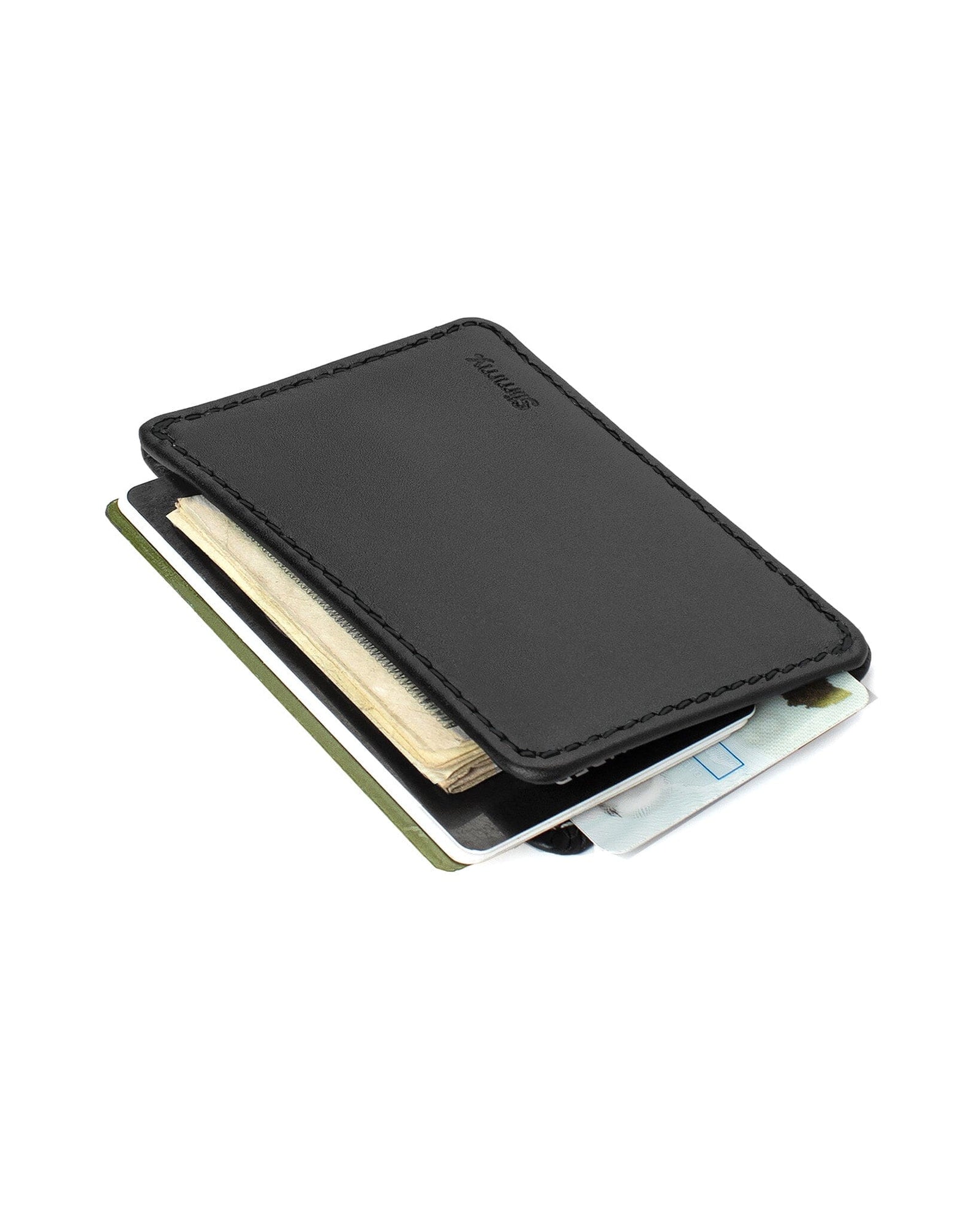 Slimmy R1S1 1-Pocket (68mm) Mini Slim Leather Wallet - Black - RFID EDC
